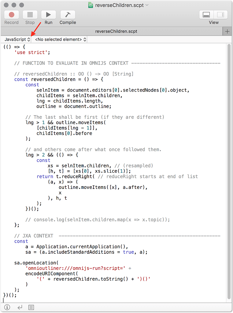 Omnijs Calling A Simple Macro From Script Editor Etc Omnioutliner 5 Public Test The Omni