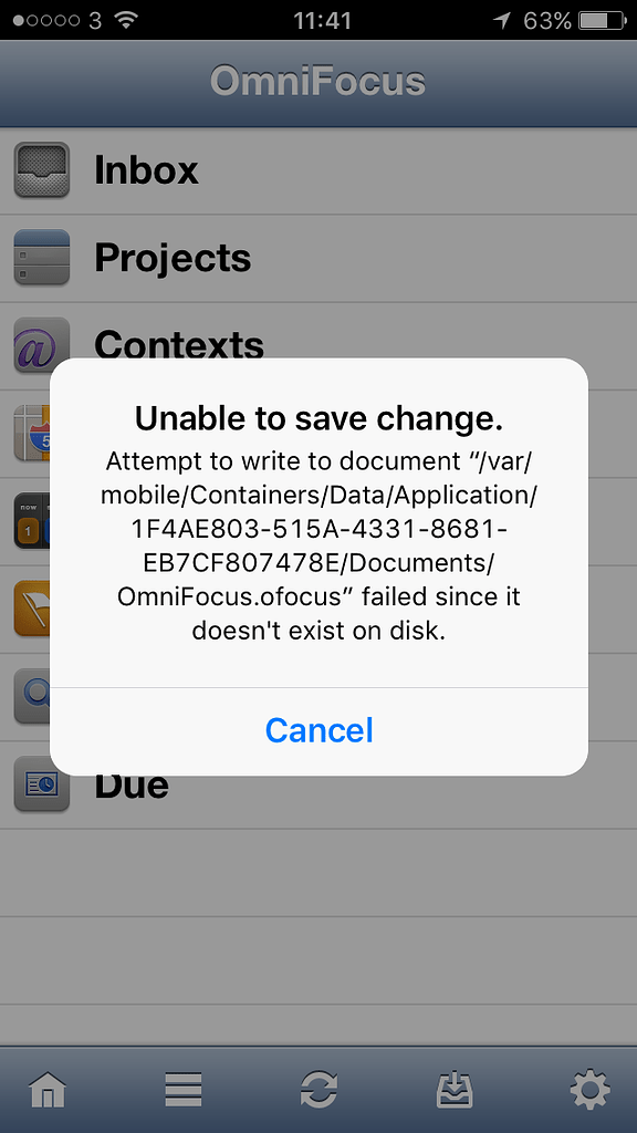 Trouble with my fresh start! "Unable to save change." [trying connect OF1 to a database created ...