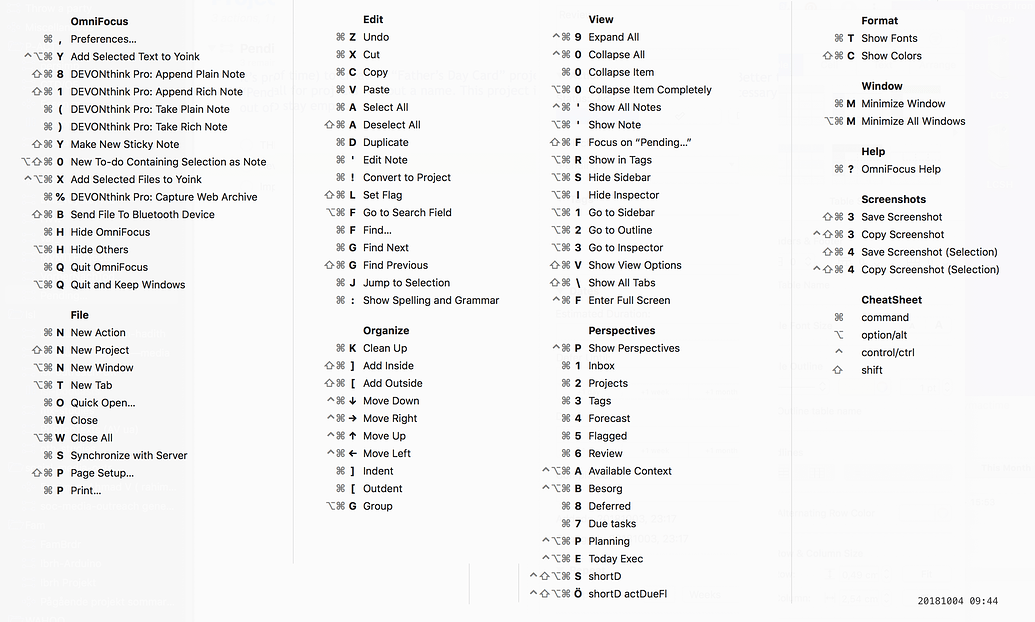 Need List for All OF3 Keyboard Shortcuts - adding second tag - OmniFocus for Mac - The Omni ...